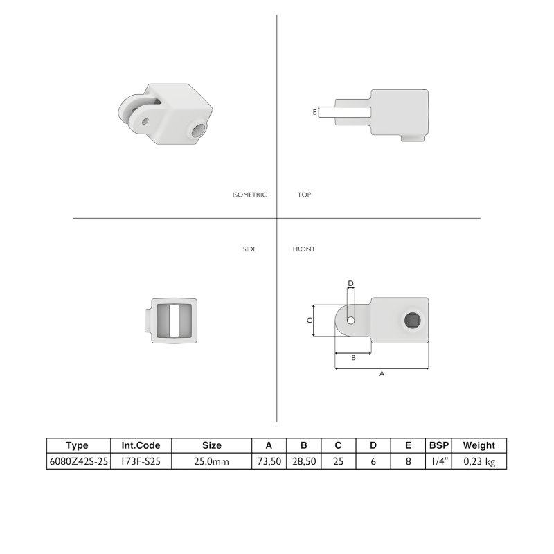 Conector hembra Tipo 42S, 25 mm, Negro | Tubefittings.eu